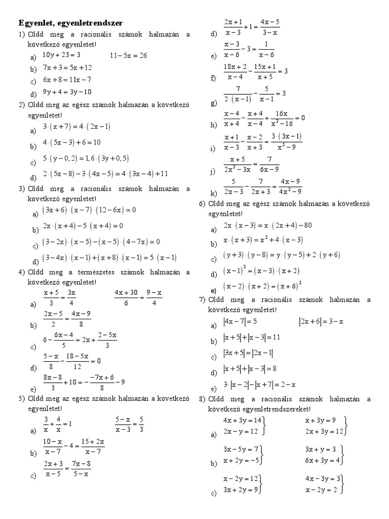 Egyenlet Gyakorló | PDF