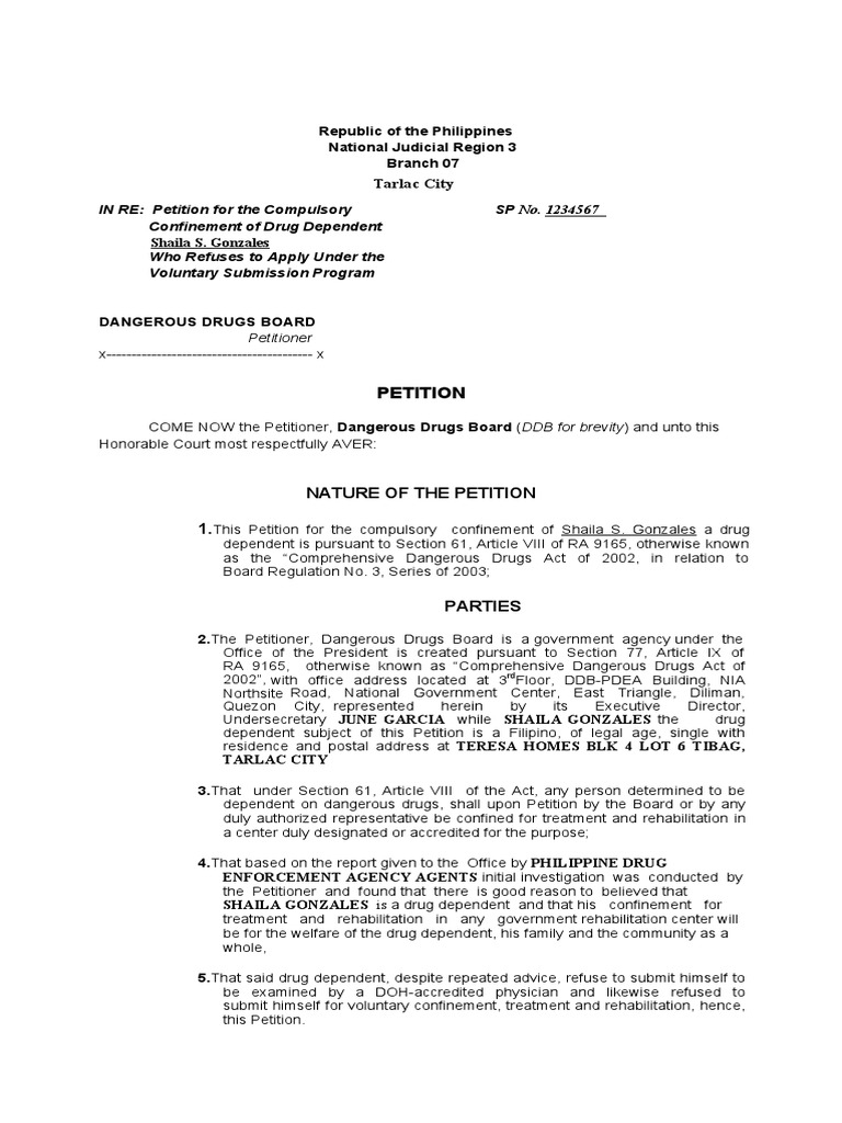 Petition for Compulsory Confinement | PDF | Justice | Crime & Violence