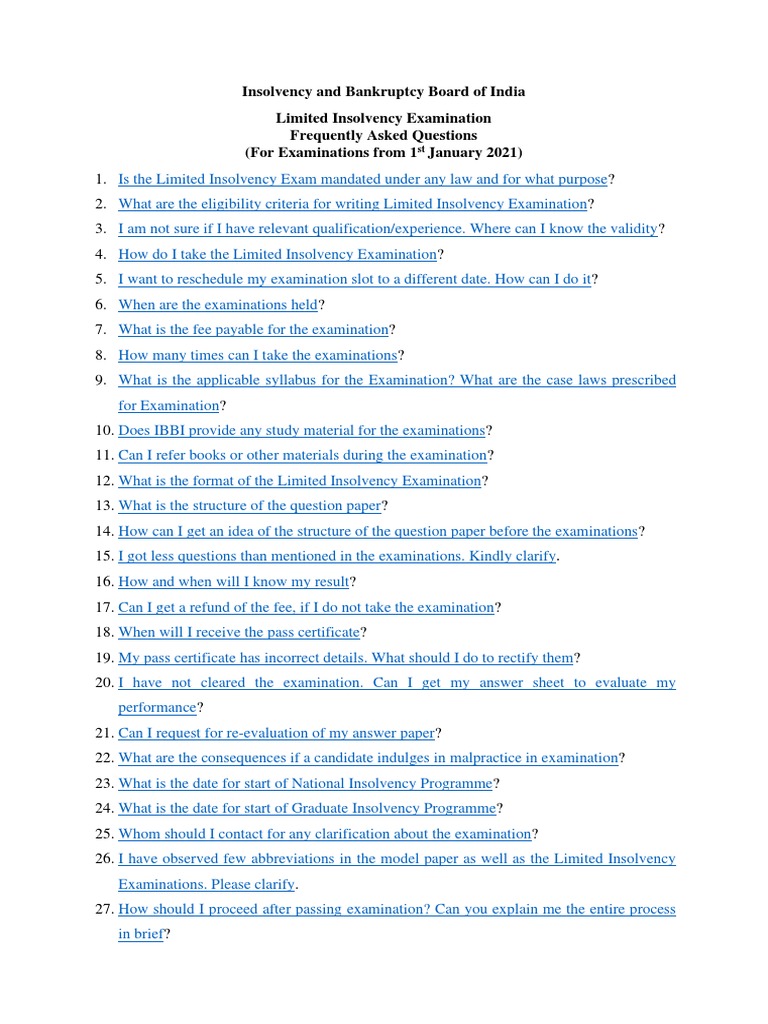 IBBI FAQs on Limited Insolvency Exam format, syllabus, dates ...