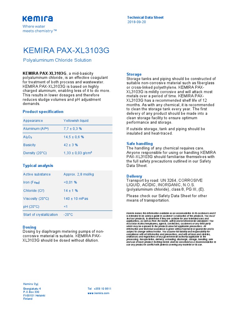 Tds Kemira Pax-Xl3103g Emea en | PDF | Chemical Substances | Density