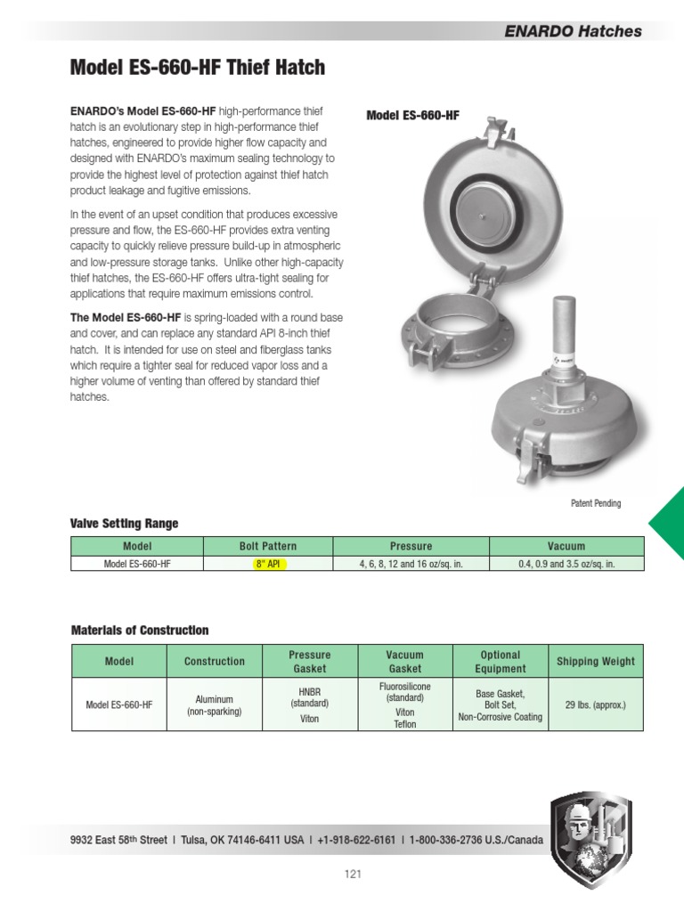 Model ES-660-HF Thief Hatch | PDF | Mechanical Engineering | Nature