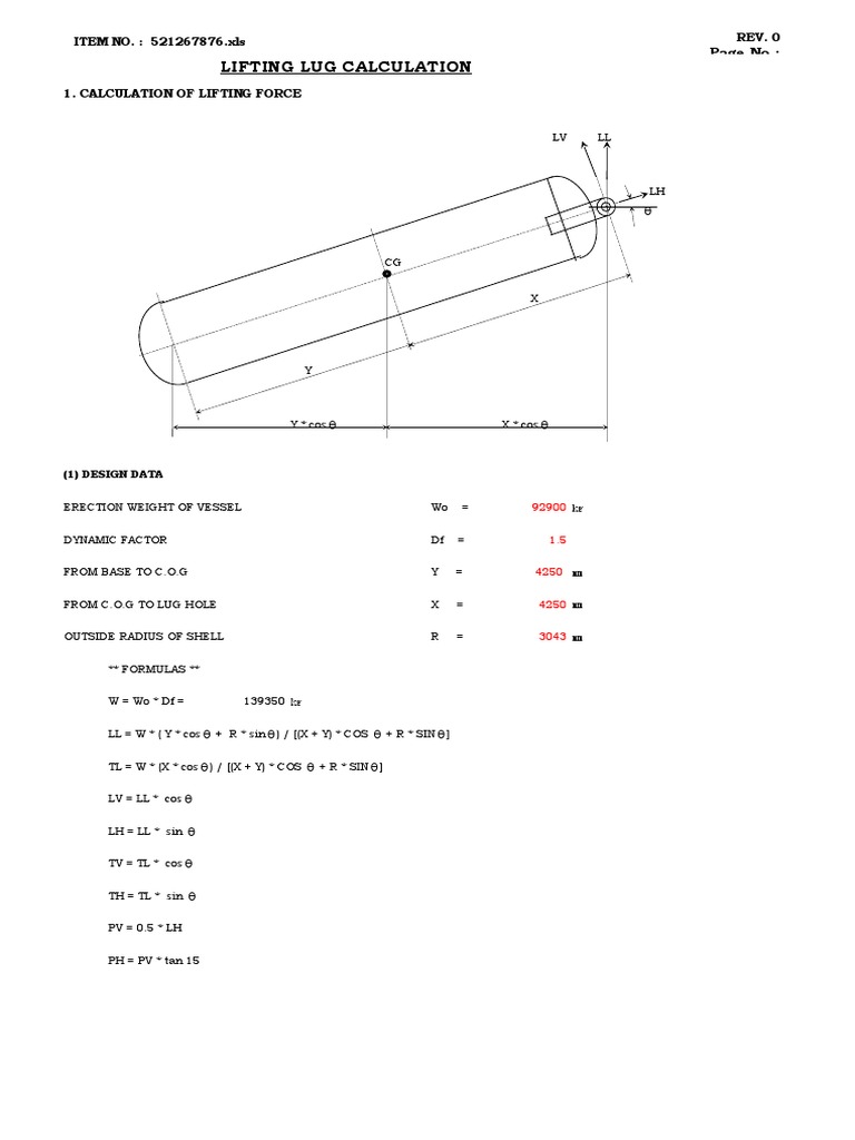 Lifting Lug Calculation: ITEM NO.: 521267876.xls REV. 0 | PDF | Civil ...