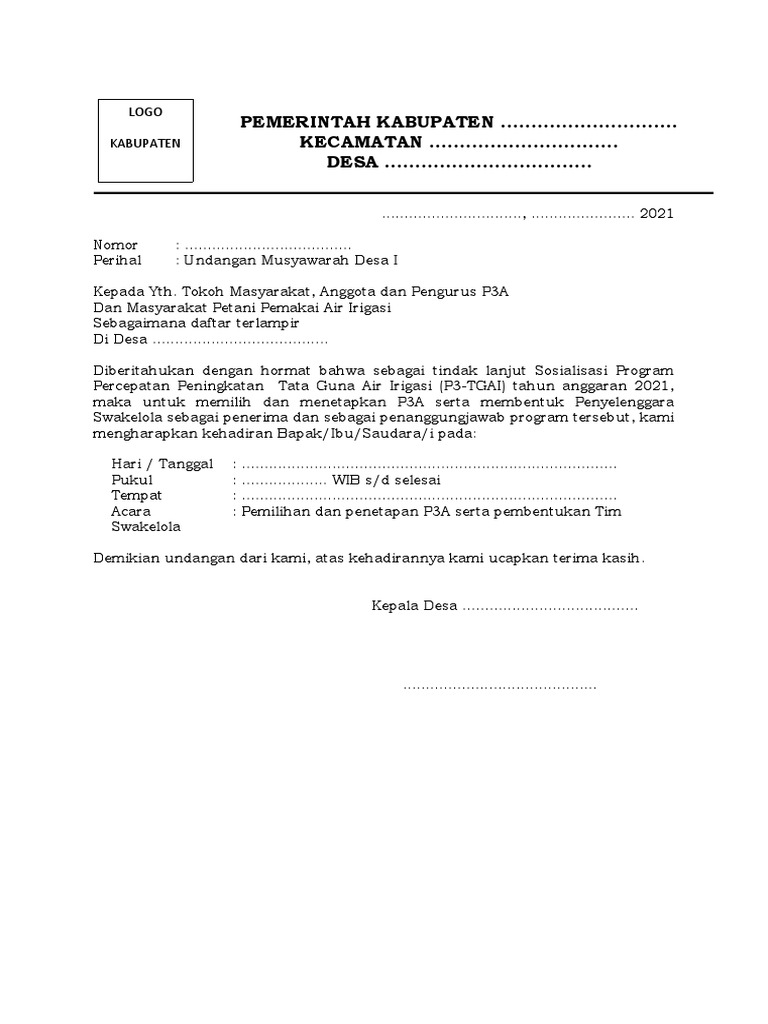 Undangan Musyawarah Desa I | PDF | Griya & Taman