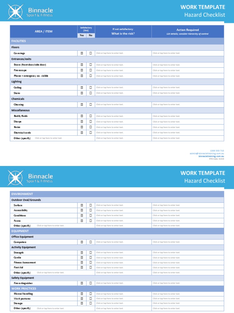 Hazard Checklist | PDF | Occupational Safety And Health | Safety