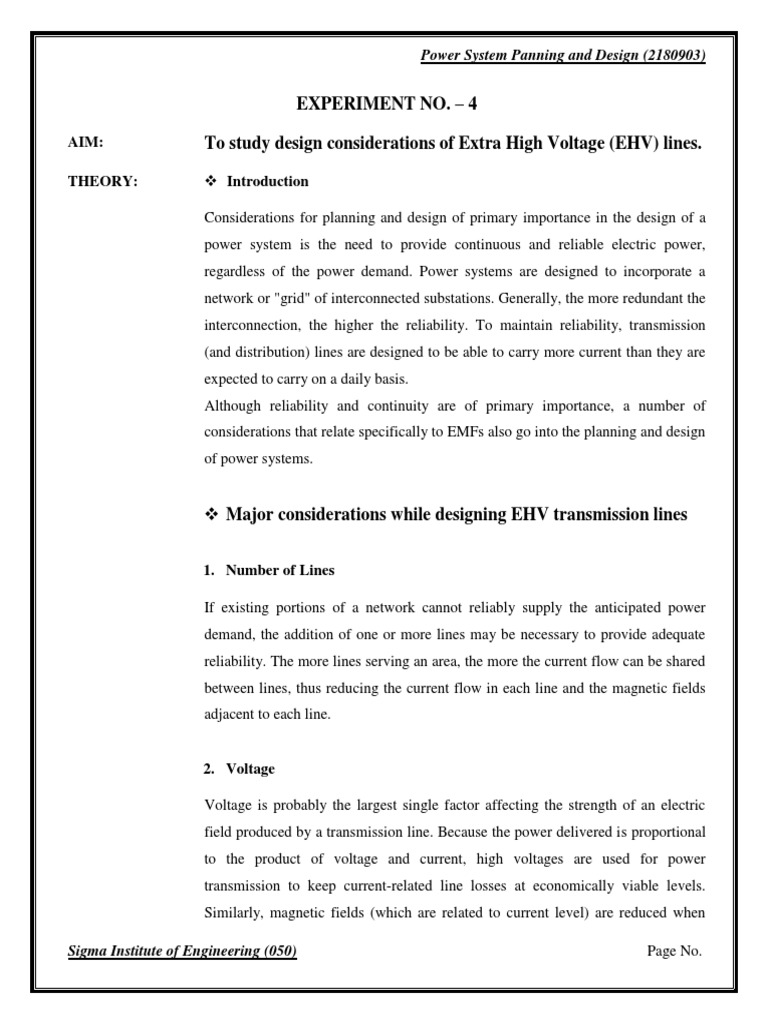 Experiment No. - 4 To Study Design Considerations of Extra High Voltage ...