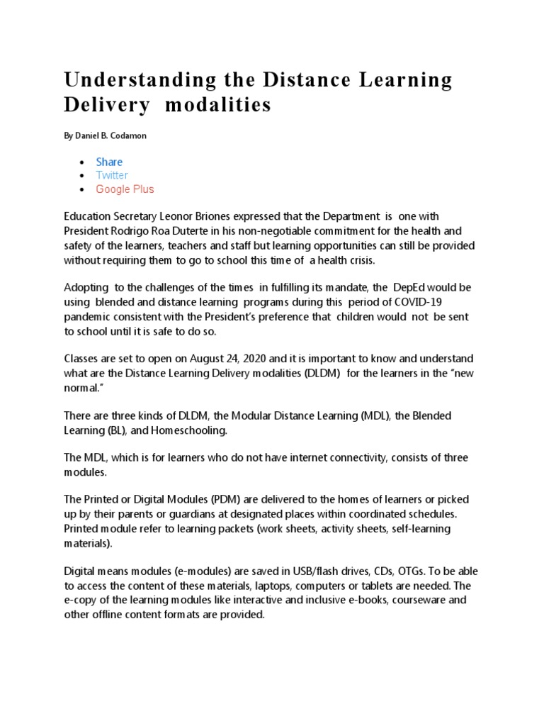 Understanding The Distance Learning Delivery Modalities: Share | PDF ...