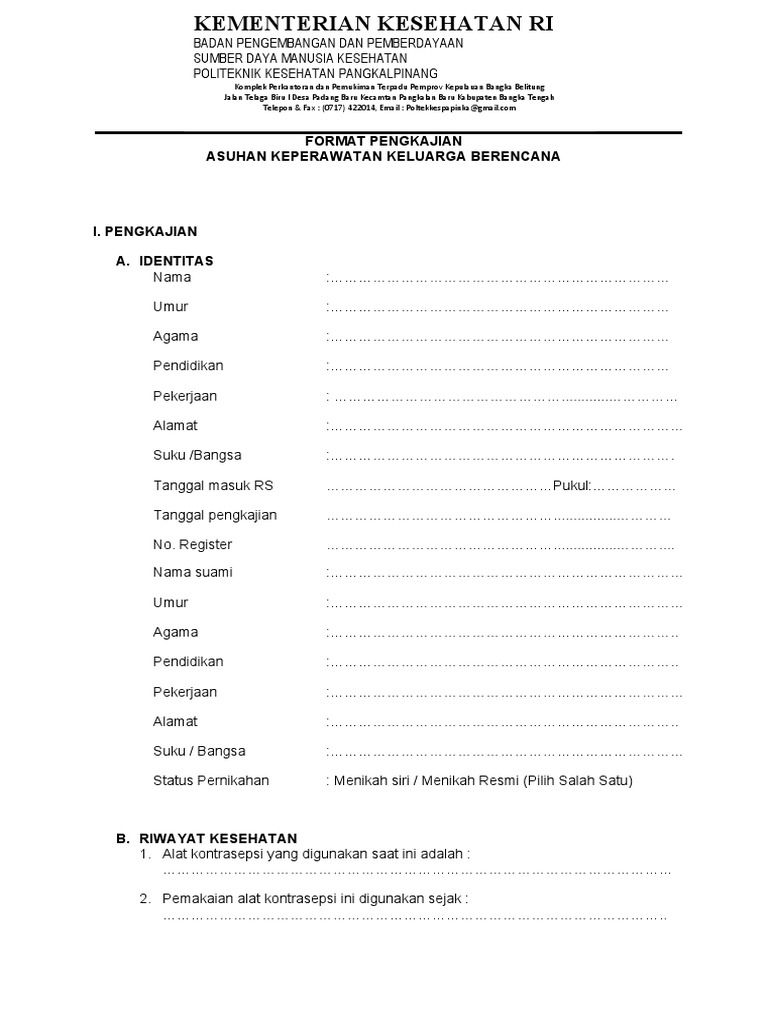 Form Pengkajian Askep KB | PDF