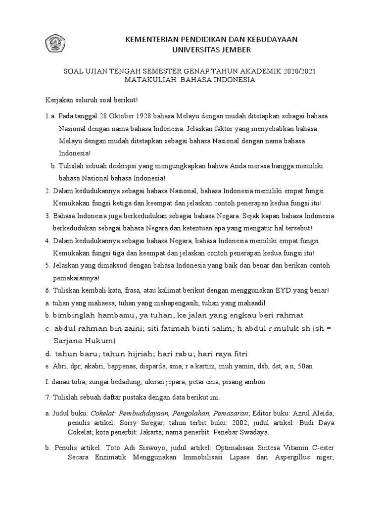 Soal Uts Bhs Ind 20212 | PDF | Kajian Bahasa Asing
