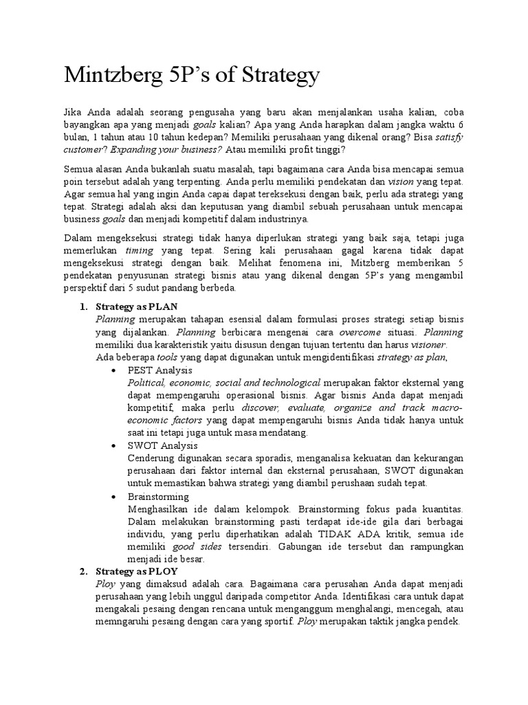 Mintzberg 5Ps of Strategy | PDF