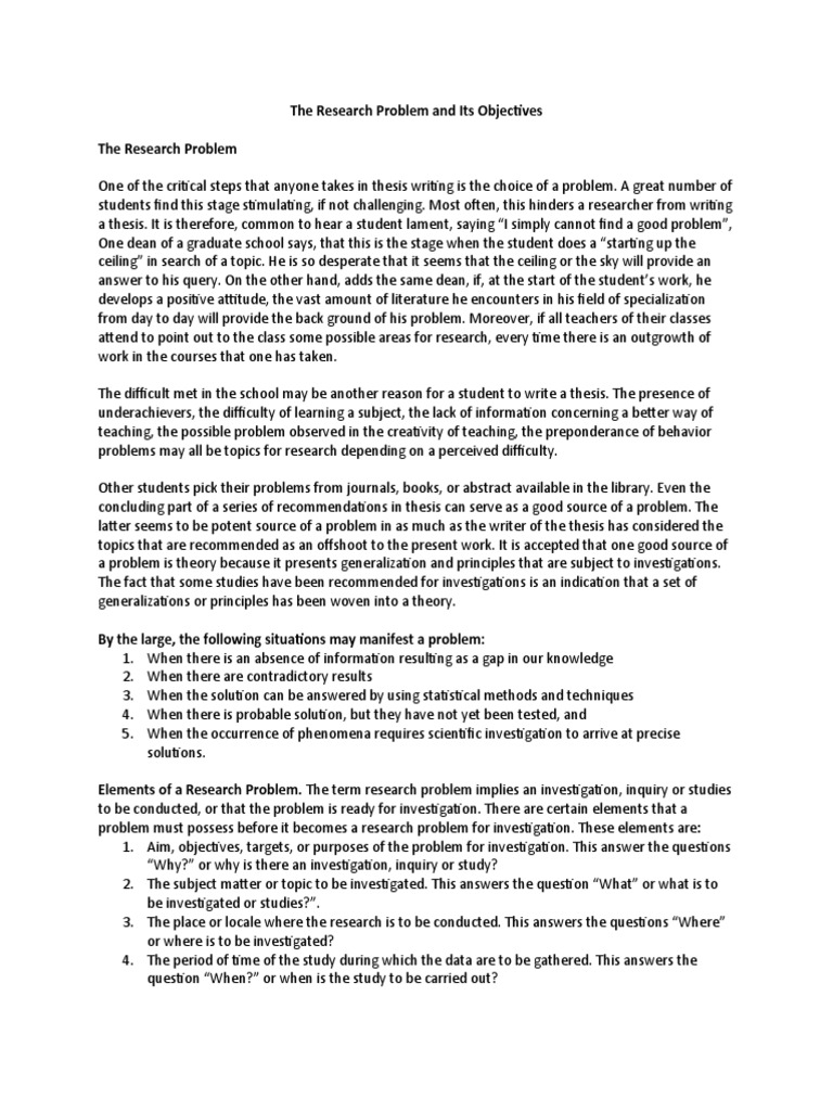 The Research Problem and Its Objectives The Research Problem | PDF ...