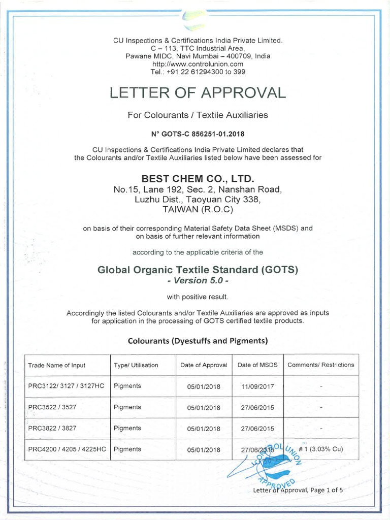 GOTS CERTIFICATE+證書 | PDF