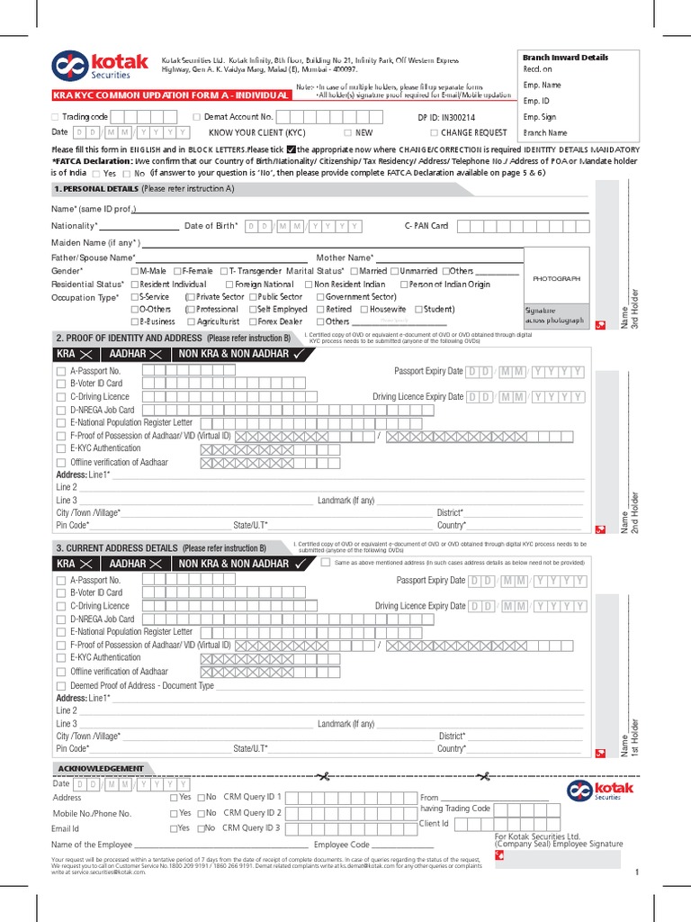 Kotak Securities KYC Update Form | PDF