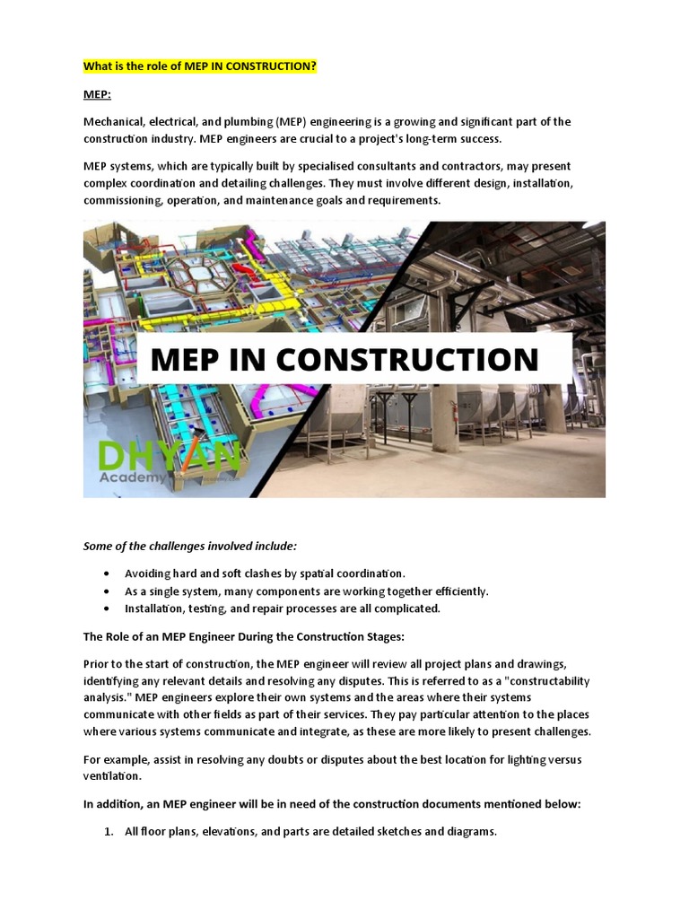 What Is The Role of MEP in CONSTRUCTION - Dhyan Academy | PDF | System ...