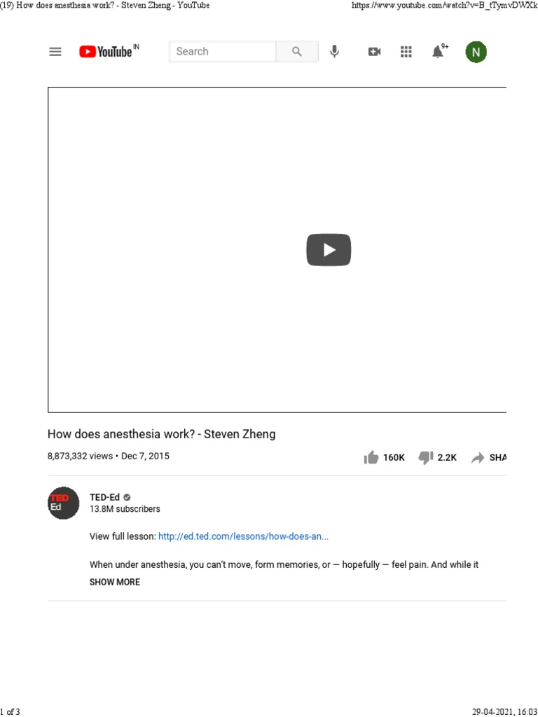 How Does Anesthesia Work Steven Zheng Youtube Pdf