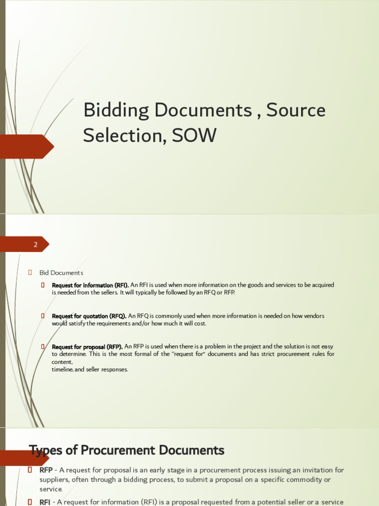 Bidding Documents, Source Selection, SOW | PDF | Request For Proposal ...