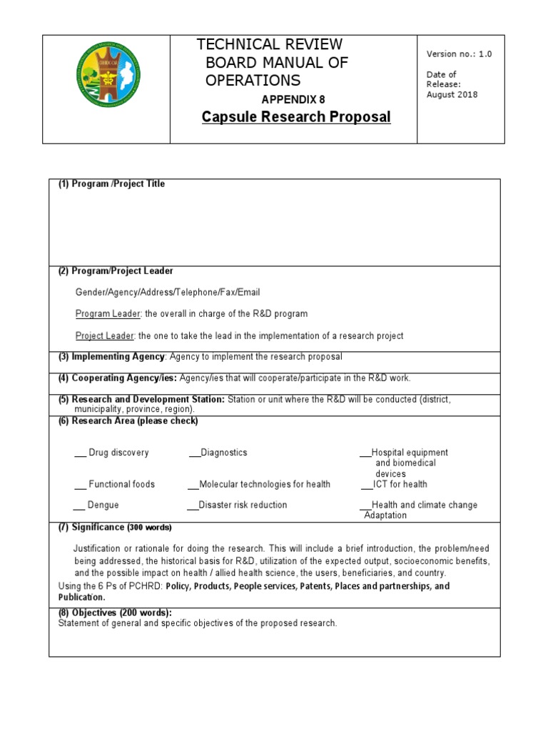 Capsule Research Proposal: Technical Review Board Manual of Operations | PDF | Science | Business