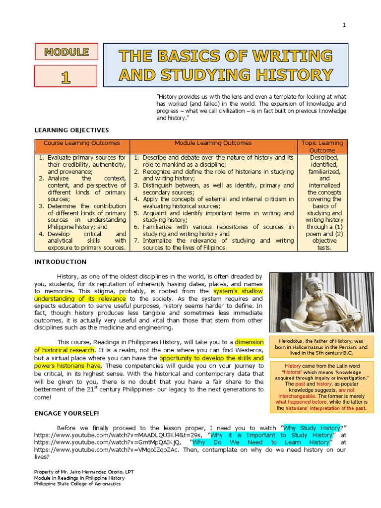 Module I The Basics of Writing and Studying History | PDF ...