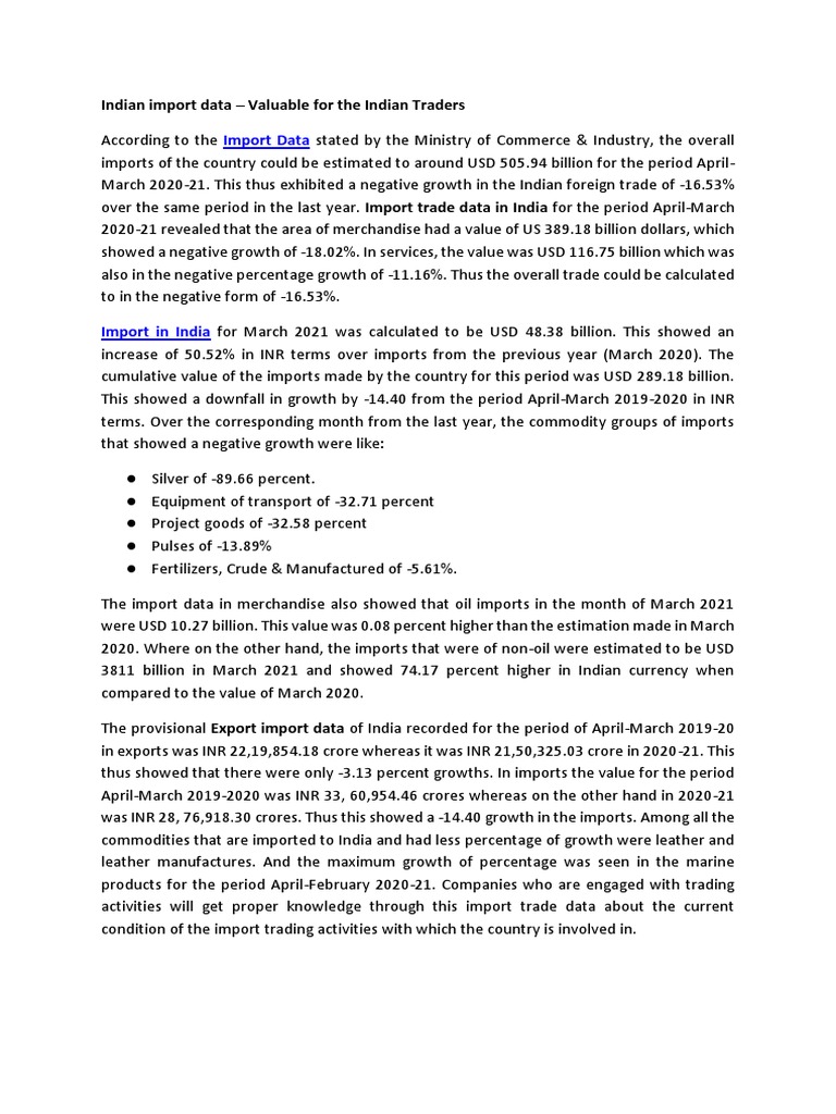 Indian Import Data | PDF