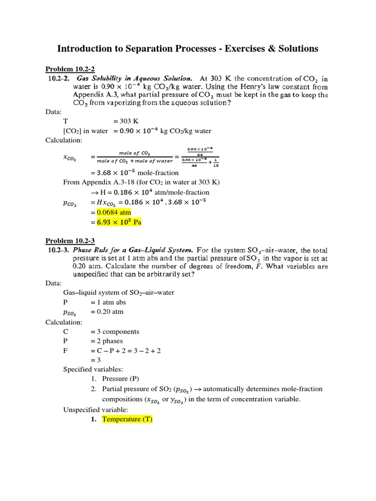 Introduction To Separation Processes - Exercises + Solutions | PDF ...