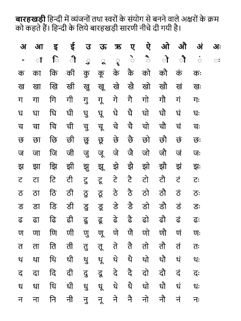 Barah Khadi - Learn Hindi | PDF