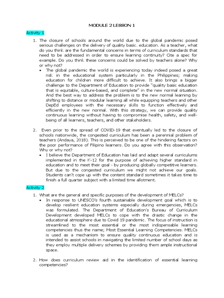 Module 2 Lesson 1 | PDF | Curriculum | Teaching