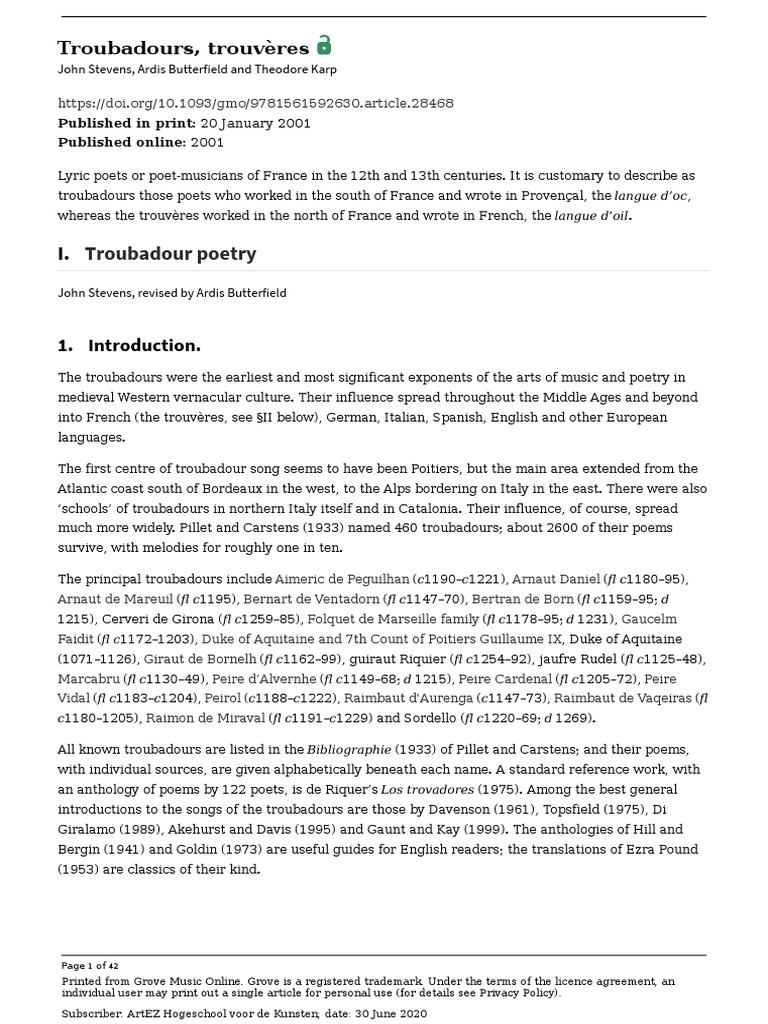 Troubadours, Trouvères | PDF | Poetry | Entertainment (General)