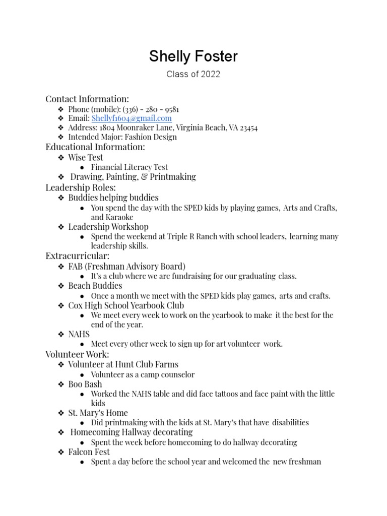 Resume - Shelly Foster | PDF