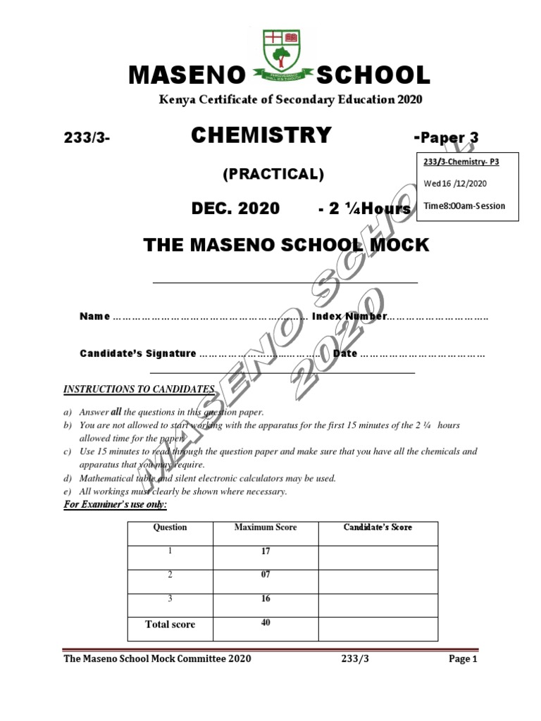 Chemistry Paper 3 2020 | PDF | Titration | Chemistry
