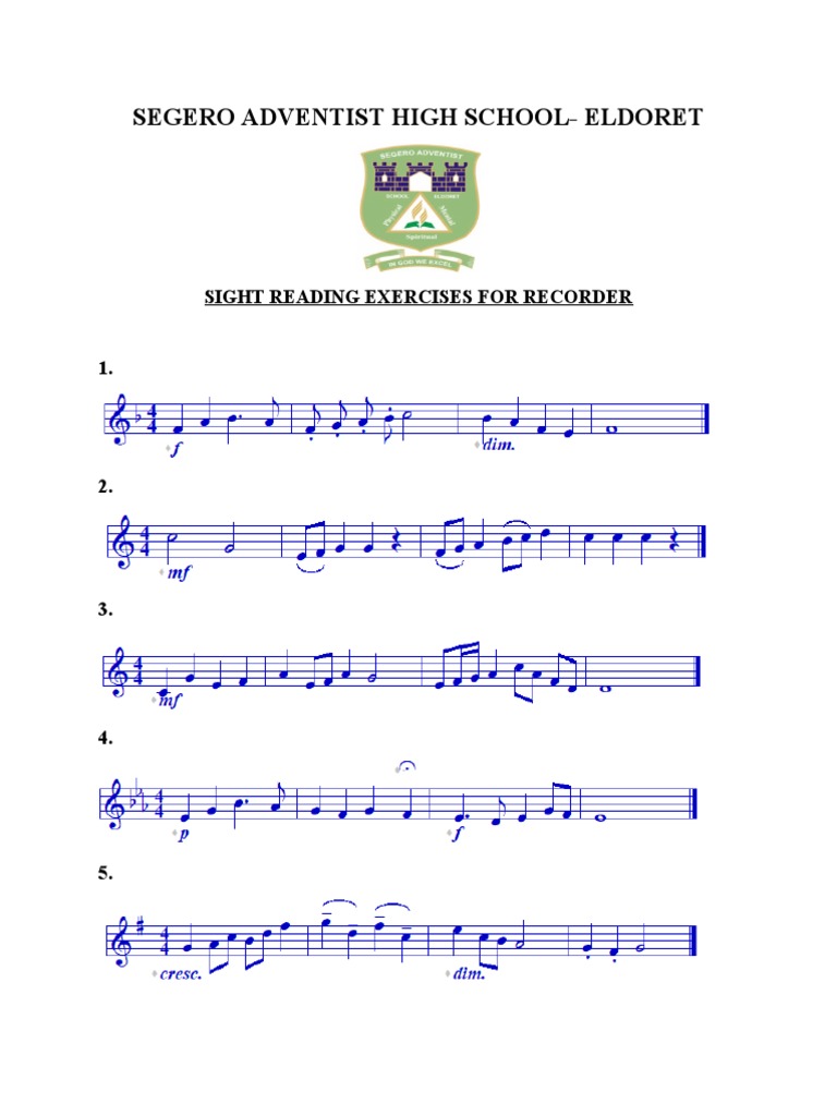 Sight Reading Exercise For Recorder | PDF
