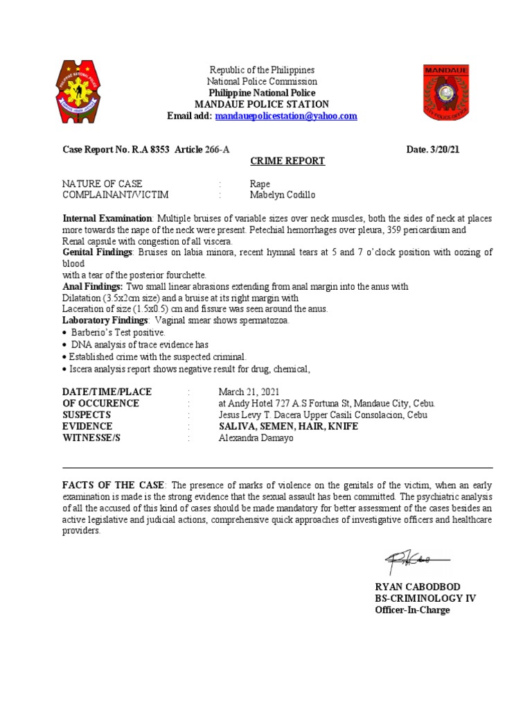 Crime Report.1 1 Updated | PDF | Rape | Misconduct