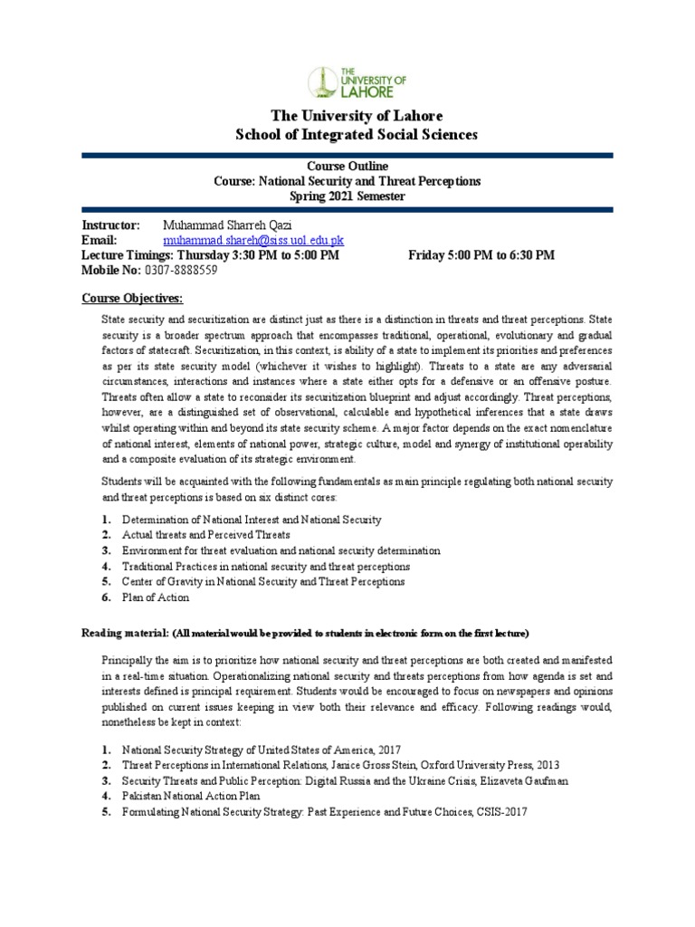 National Security Course Outline 2021 | PDF | National Security | Test ...