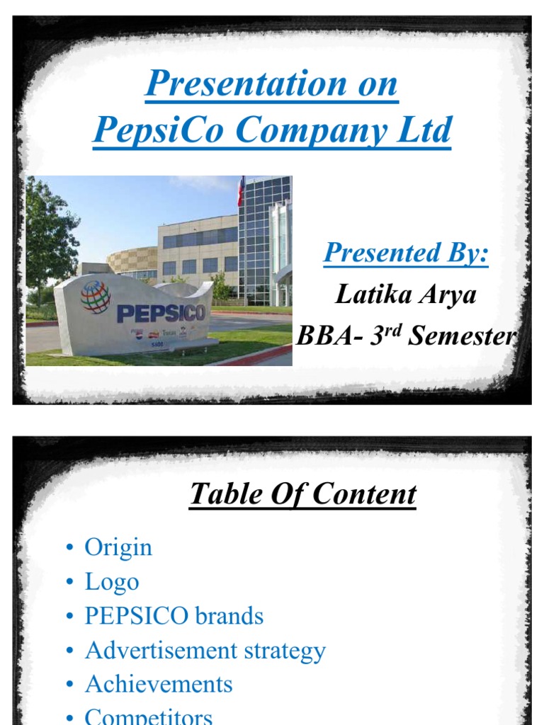 Presentation On Pepsico | PDF | Pepsi Co | Food And Drink