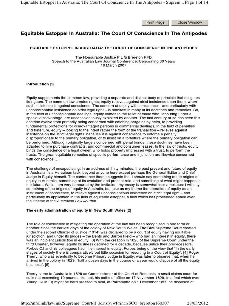 Equitable Estoppel in Australia | PDF | Estoppel | Equity (Law)