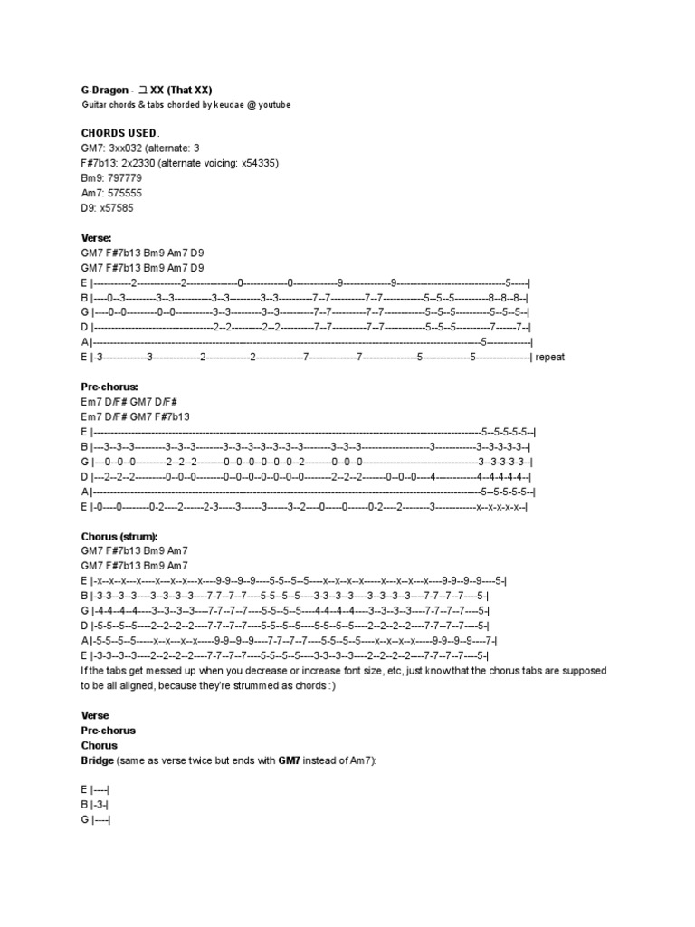 (Guitar tabs - chords) G-Dragon - 그 XX (That XX) | PDF | Song Structure ...