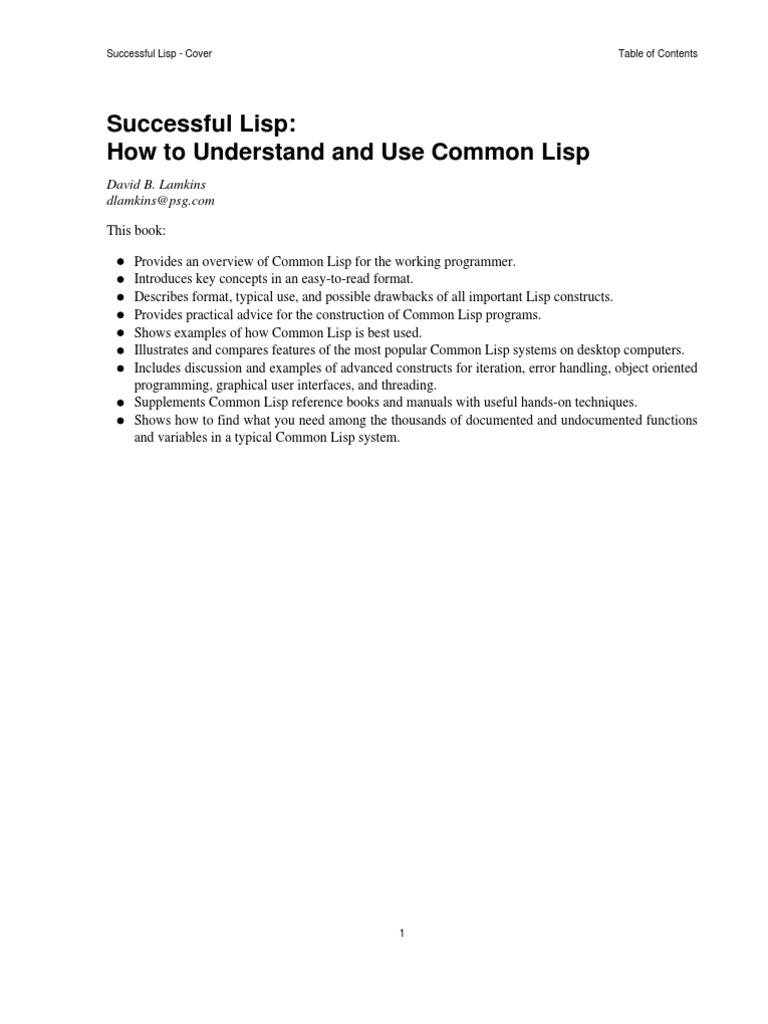 Successful Lisp: How To Understand and Use Common Lisp: David B. Lamkins | PDF | Parameter ...