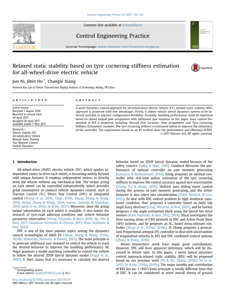 Relaxed Static Stabillity Basad On Tyre Cornering Stiffness Estimation ...