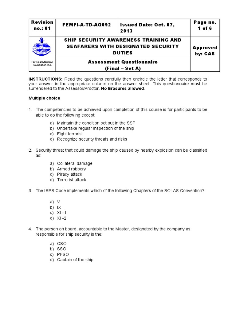 SDSD Assessment Questionnaire-Set A.1 | PDF | Transport