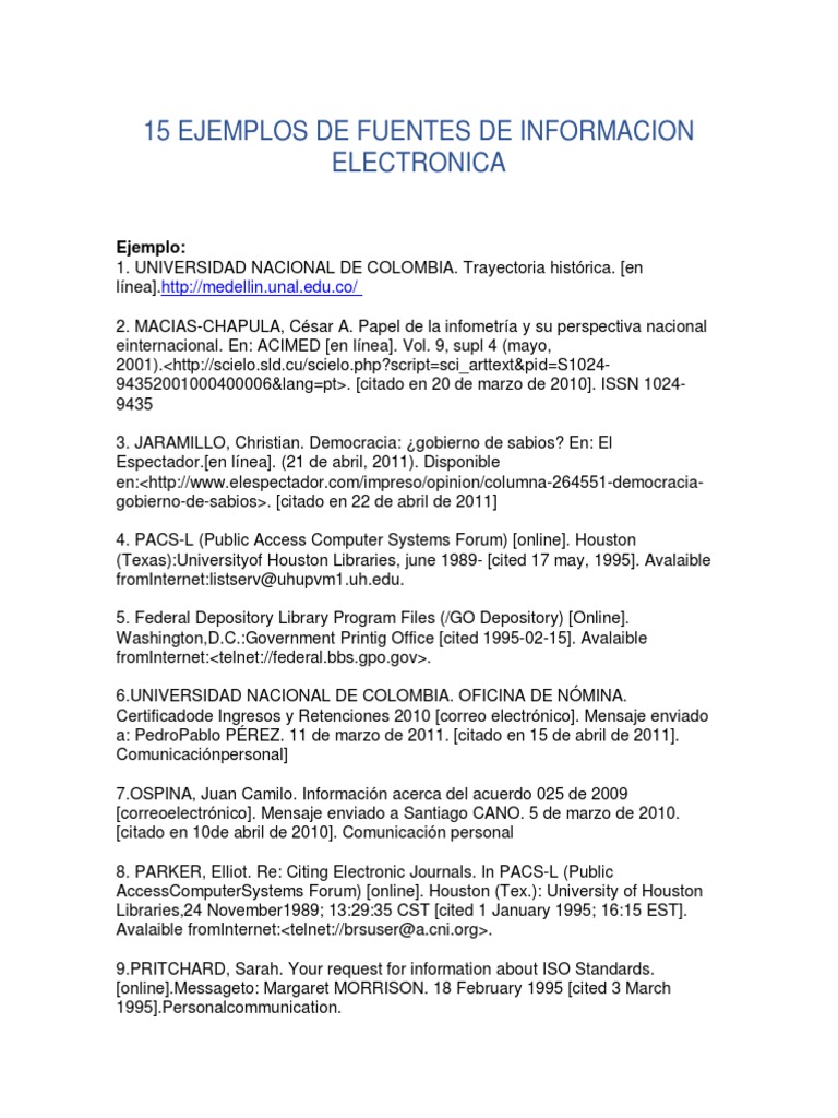15 Ejemplos de Fuentes de Informacion Electronica | PDF | Informática ...
