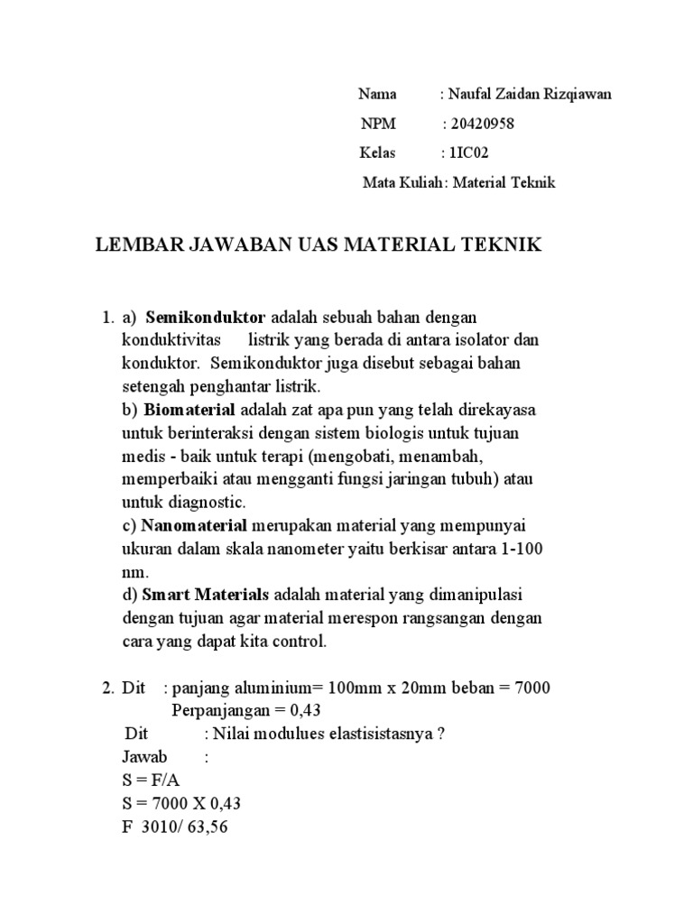 Jawaban UAS Material Teknik | PDF