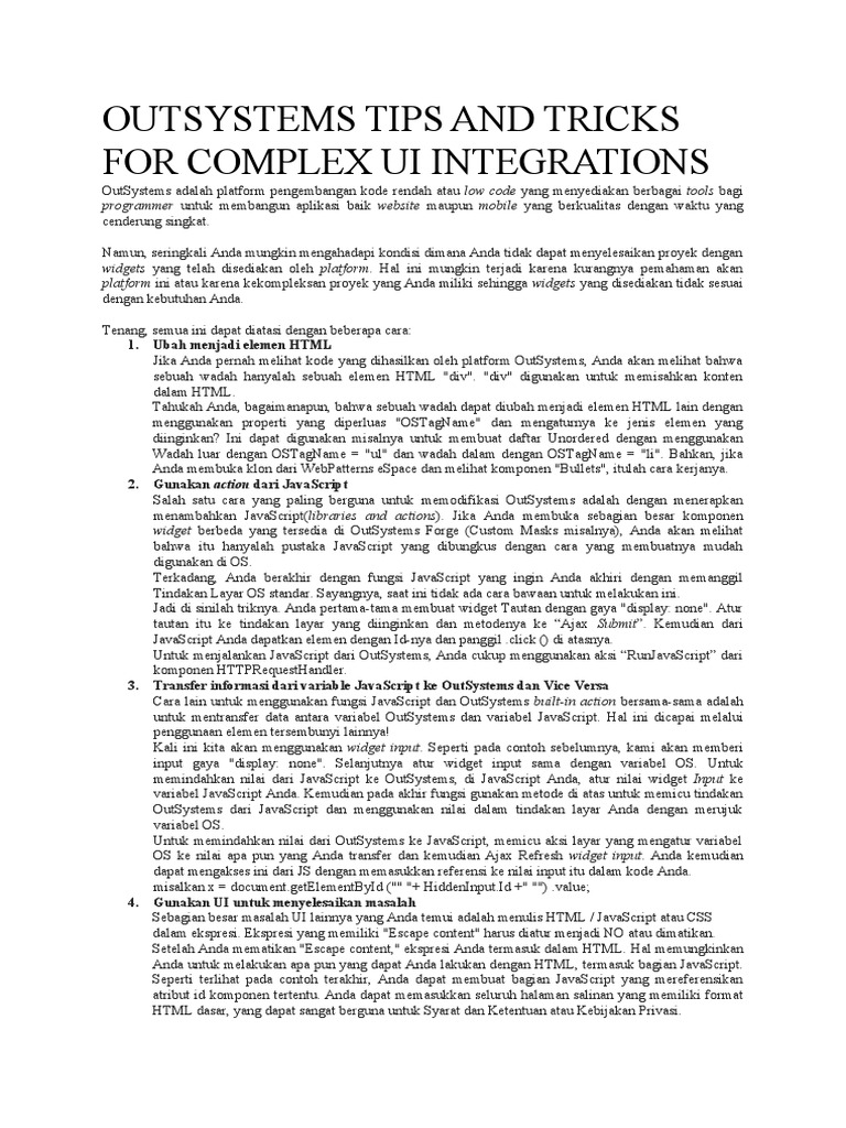 Outsystems Tips and Tricks For Complex Ui Integrations | PDF