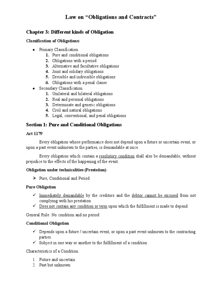 Obligations and Contracts (Chapter 3 Sec 1) | PDF | Breach Of Contract ...