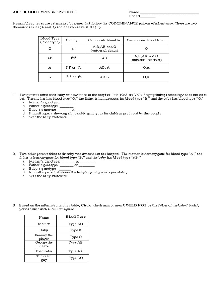 Nardia Harley - ABO Blood Type Worksheet | PDF | Genotype | Dominance ...