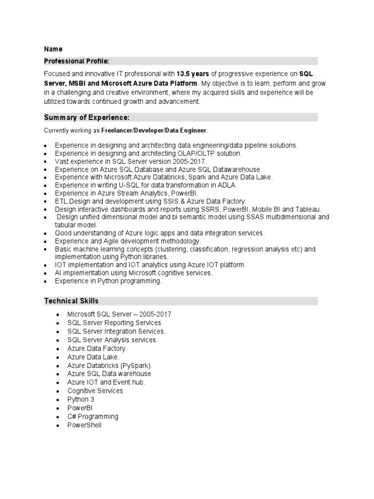 CV Sample | PDF | Microsoft Azure | Microsoft Sql Server