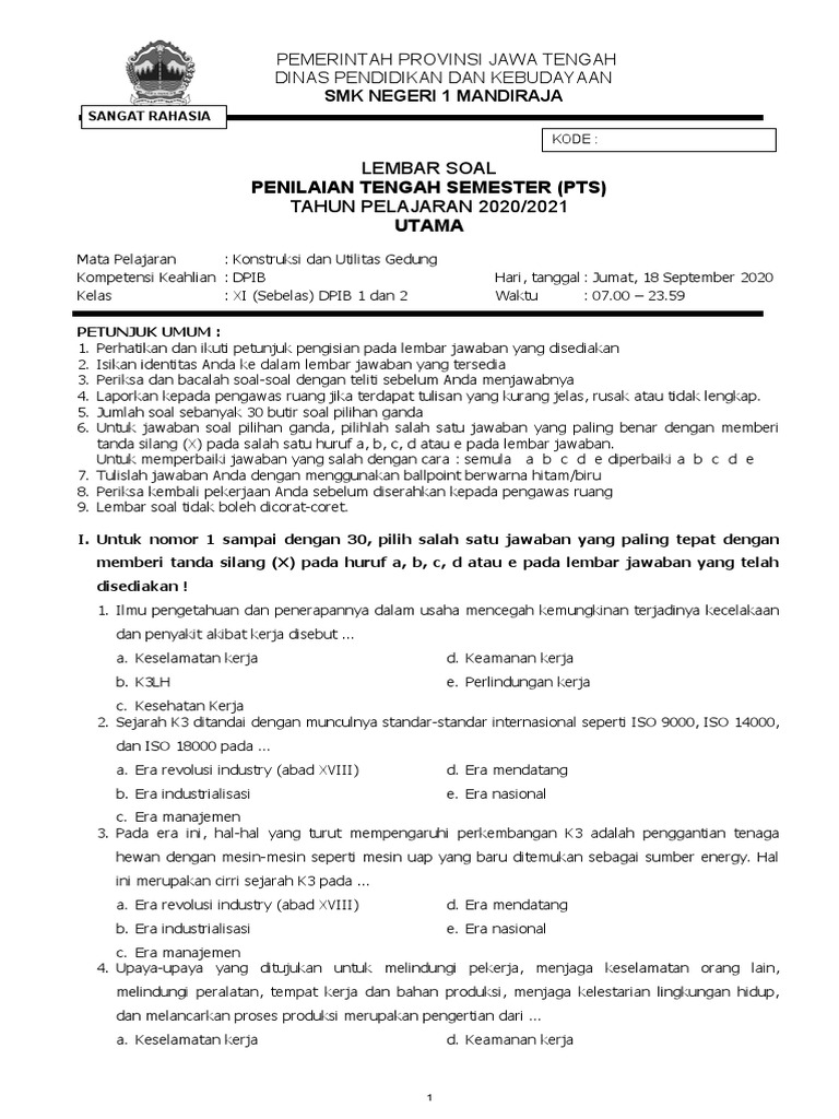 Format Soal PTS 2021 - Smkn1mandiraja | PDF