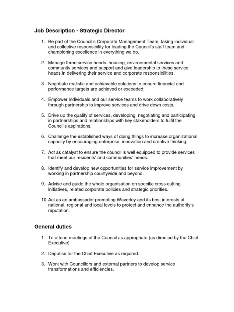 Strategic Director Job Description | PDF | Employment | Occupational ...