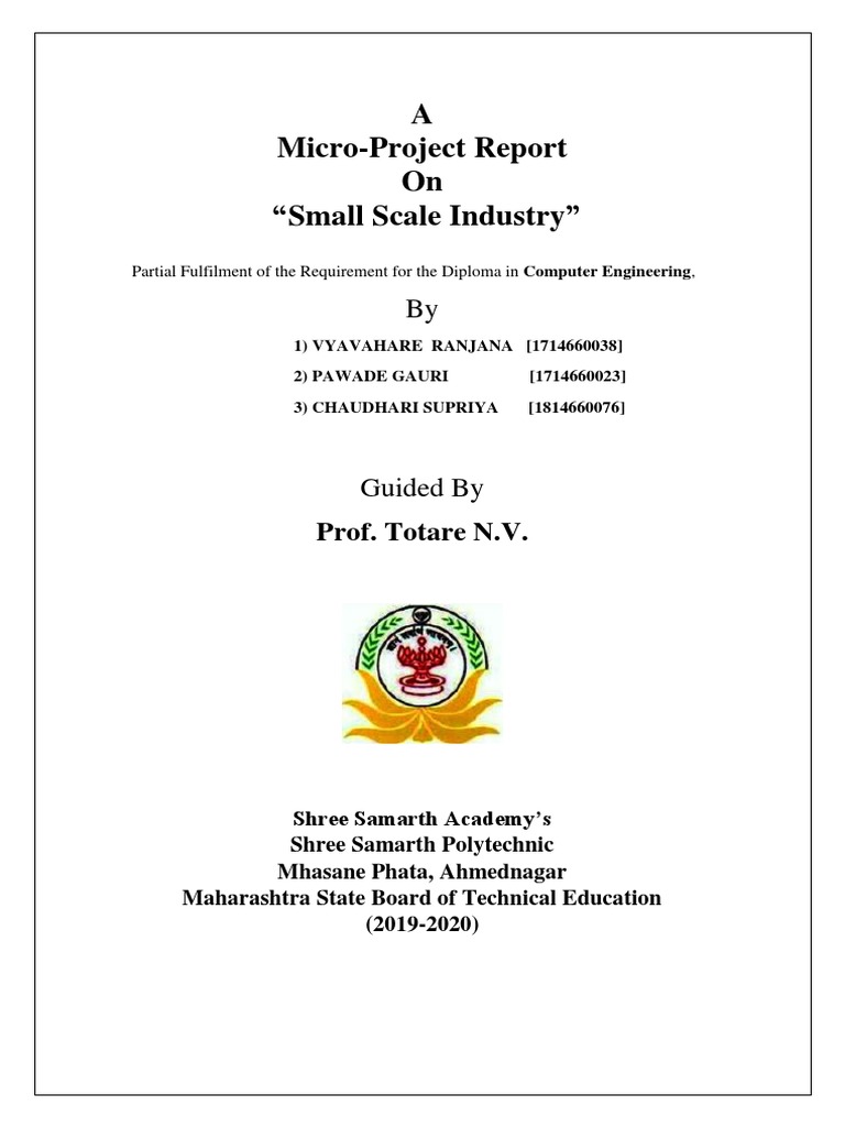 A Micro-Project Report On "Small Scale Industry": Prof. Totare N.V ...