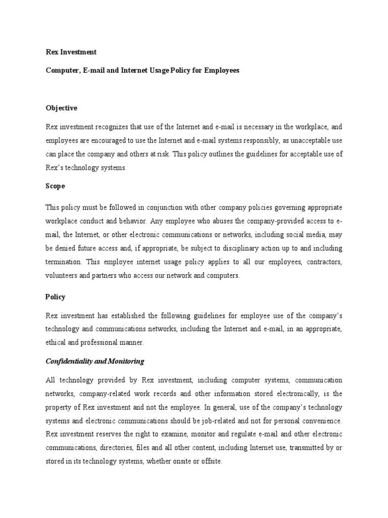 Computer Email and Internet Usage Policy | PDF | Computer Virus | Download