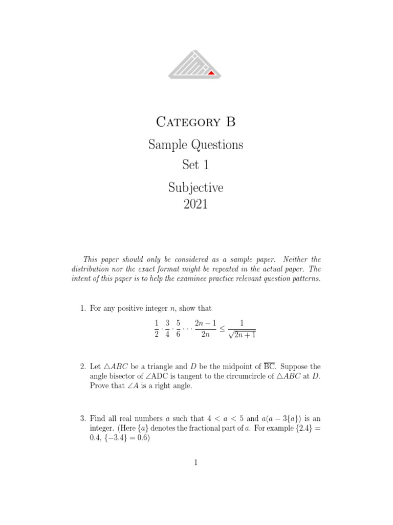 Category B Sample Questions Set 1 Subjective 2021 | PDF