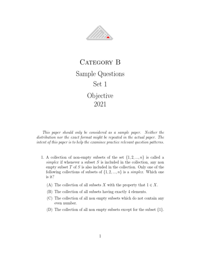 Category B Sample Questions Set 1 Objective 2021 | PDF | Empty Set ...