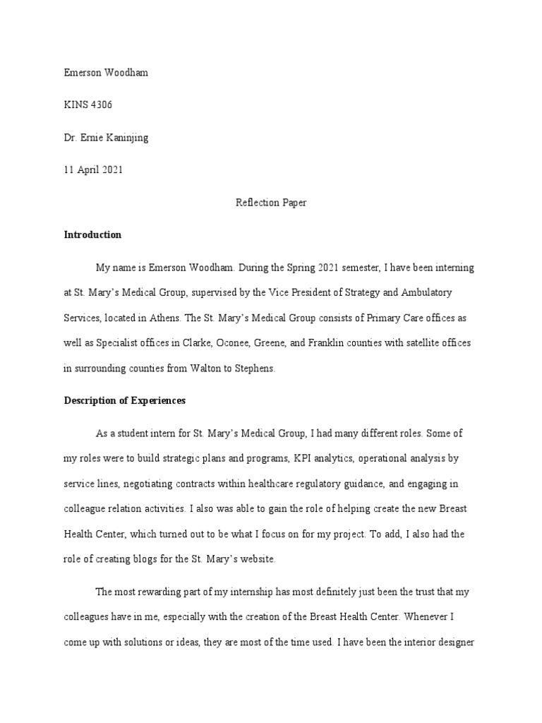 Reflection on Hospital Internship Experience | PDF | Internship | Job ...